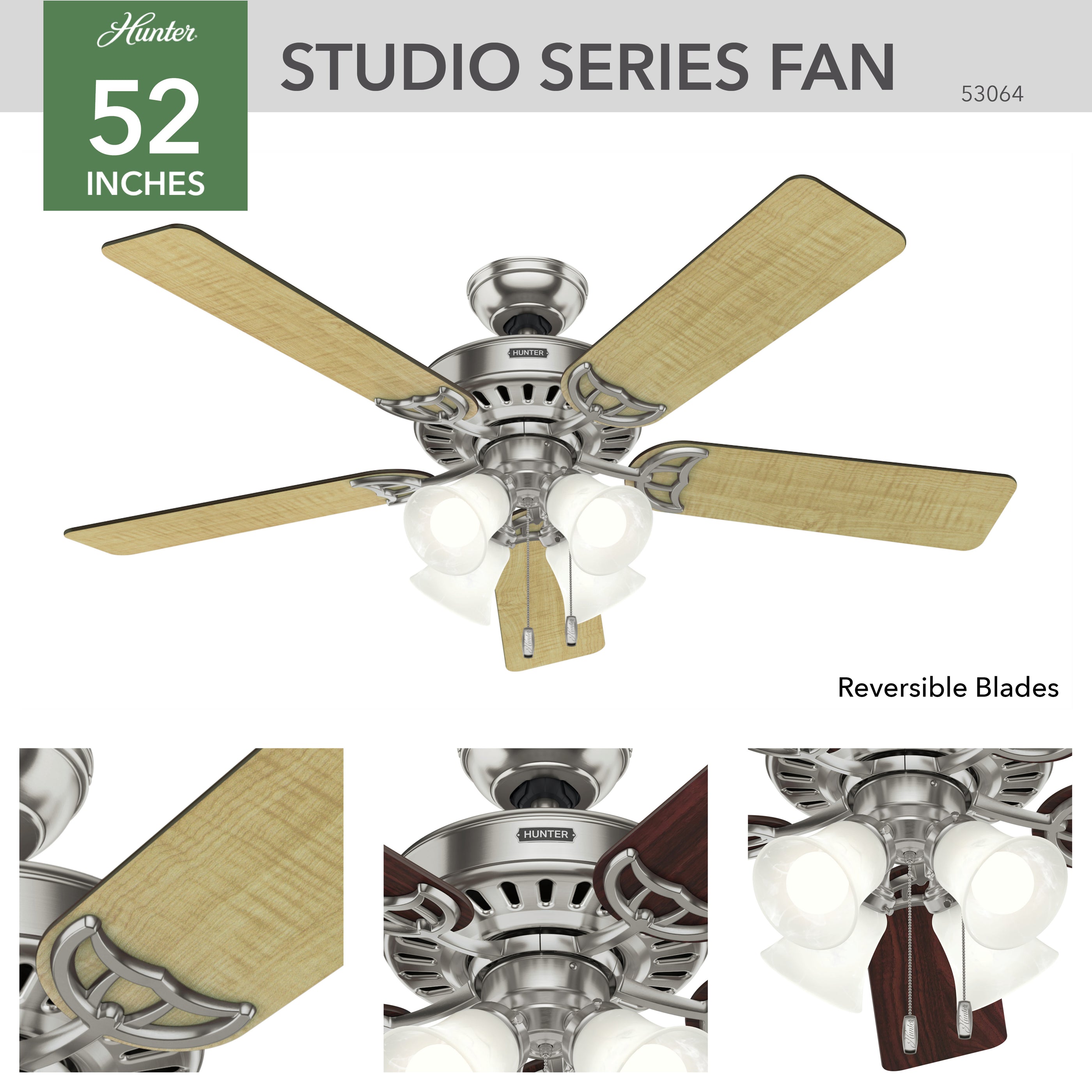 Hunter - 53064 - 52 Inches Ceiling Fan - Studio Series - Brushed Nickel ...